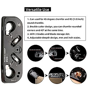 HONGDUI DJ11S Woodworking Chamfering Plane with 3 Replacement Carbide Blades Double Edge Angler Chamfering Plane