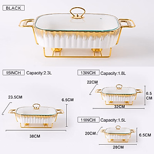 HONHPD 3 Piece Set Chafing Dish Buffet Set, Ceramics Chafer with Imitation Marble Finish, Chafer and Buffet Warmer Set for Buffet Weddings,Parties, Banquets,Catering Events,Golden