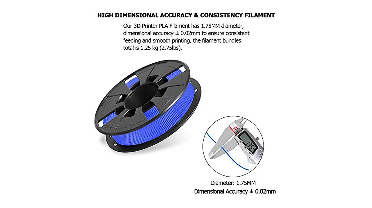 5 Pack PLA 3D Printer Filament, HommyPrefer 1.75mm 250G PLA Pure 3D Printing Filament 1250G in ...