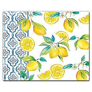 CounterArt Lovely Lemons 3mm Heat Tolerant Tempered Glass Cutting Board 15” x 12” Manufactured in the USA Dishwasher Safe