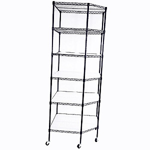 QXDRAGON 6 Tiers Corner Shelf, Adjustable Metal Storage Wire Shelving Unit Corner Rack Corner Shelving, Free Standing Storage Rack Display with Wheel for Garage Living Room, Bathroom, Kitchen (Black)