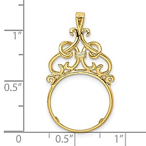 Wideband Distinguished Coin Jewelry 14ky Polished Fancy Filigree Top Prong 16.5mm Coin Bezel Pendant