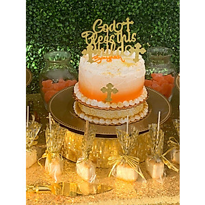 JeVenis 25 PCS Glittery Gold Bless this Child Cake Topper Baptism Cupcake Toppers Cross Cupcake Topper Baptism Cake Topper Cross Cake Decoration Baptism Party Decorations