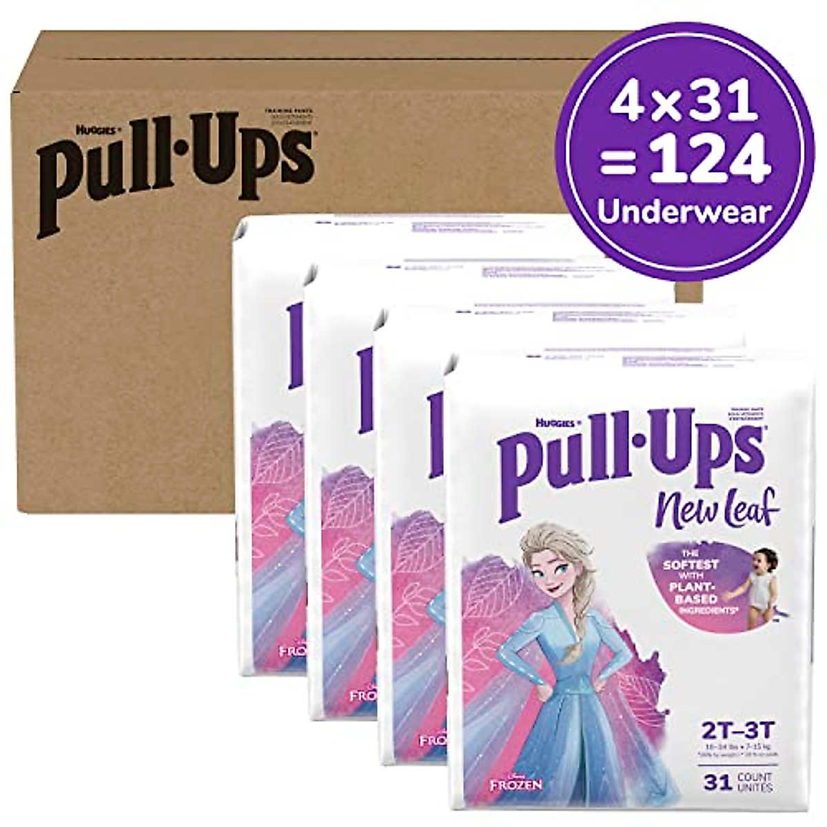 Pull-Ups New Leaf Girls' Disney Frozen Potty Training Pants, 2T-3T (16-34 lbs), 124 Ct (4 Packs of 31), Packaging May Vary