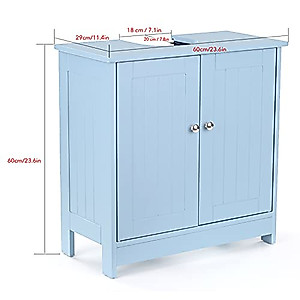 TehRecBT 24" Under Sink Storage Cabinet with 2 Doors and Shelves, Bathroom Vanity Cabinet Without Sink, Bathroom Vanity Base with Bottom Storage, White Bathroom Freestanding Cabinet (Blue)