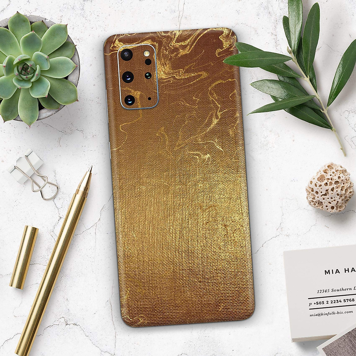 DesignSkinz Molten Gold Digital Foil Swirl V11 Protective Vinyl Decal Wrap Skin Cover Compatible with The Samsung Galaxy S20 (Screen Trim & Back Glass Skin)