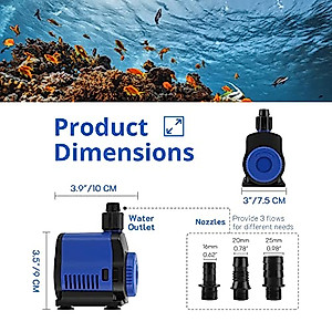 Flexzion 320 GPH Submersible Water Pump, Garden Fountain Pump Submersible Aquarium Waterpump with Adjustable Flow Rate and Suction Cup Mount for Aquarium, Fish Pond, Fish Tank, Outdoor, Hydroponics