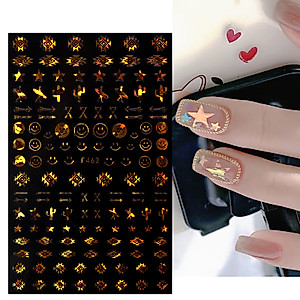 JMEOWIO 9 Sheets Moon Star Nail Art Stickers Decals Self-Adhesive Pegatinas Uñas Gold Silver Black Nail Supplies Nail Art Design Decoration Accessories