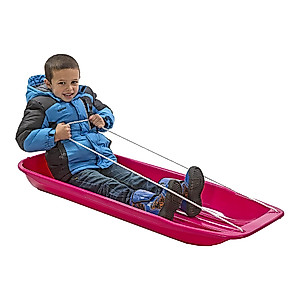 Lucky Bums Kids 48 Inch Single Person Plastic Snow Toboggan Sled for All Winter Conditions with Pull Rope for Children Ages 8 to 15, Pink