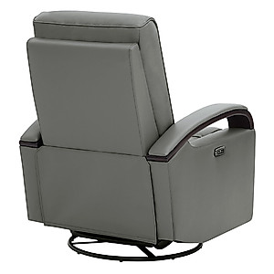 CHITA Genuine Leather Power Swivel Glider Rocker Recliner, USB Charge Power Headrest Wooden Contrast Armrest Double Layer Backrest Recliner Chair Sofa for Living Room and Nursery-Haze