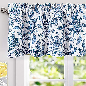 DriftAway Isla Paisley Floral Pattern Blackout Thermal Insulated Window Curtain Valance Rod Pocket 52 Inch by 18 Inch Plus 2 Inch Header Navy