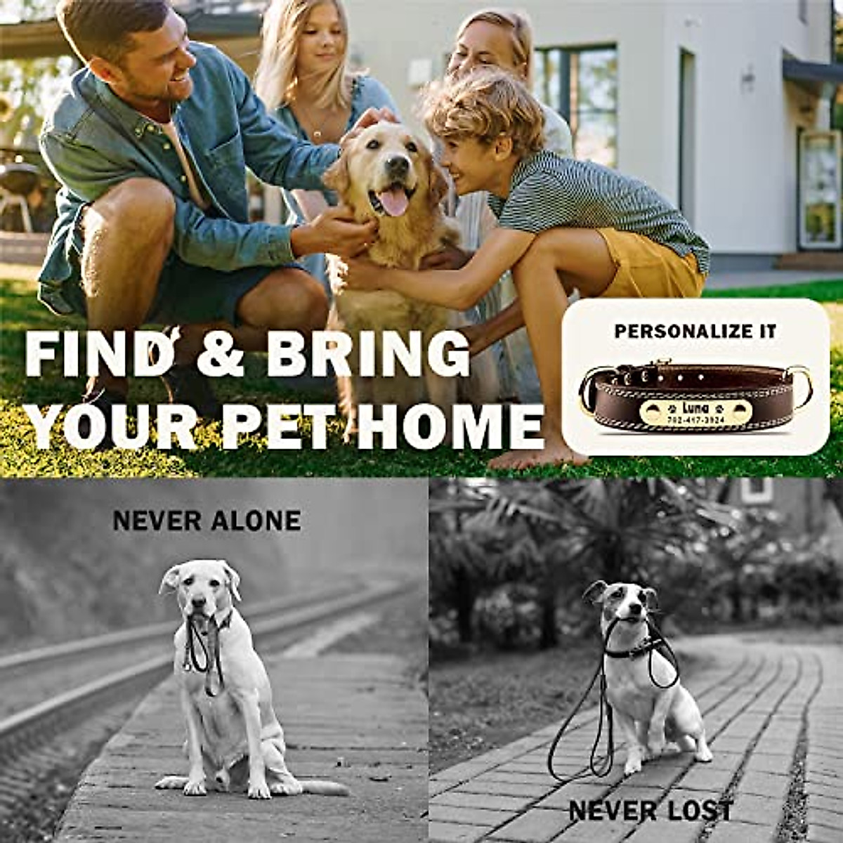 Personalized Dog Collar - Custom Leather Dog Collar with Engravable Nameplate - Durable Name Tag Collar - Customizable Dog Collar - Comfortable ID Collars for Small, Medium, Large Dogs (Small)