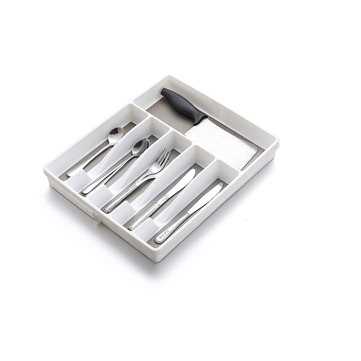 JINAMART Silverware Organizer Tray,Kitchen Utensils Holder and Cutlery Tray with Grooved Drawer Dividers,6-Compartments,Kitchen Drawer Organizer,Non-Slip Rubber Feet,BPA-Free (Expandable-compartment)