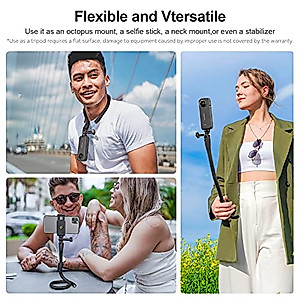 TELESIN Flexible Mount Clamp for GoPro Insta360 Phones, Camera iPhone Android Tripod Stand Neck Holder Selfie Stick Pole for Bike, Motorcycle, Boat, Tube, Treadmill, Stroller, Car, Desk