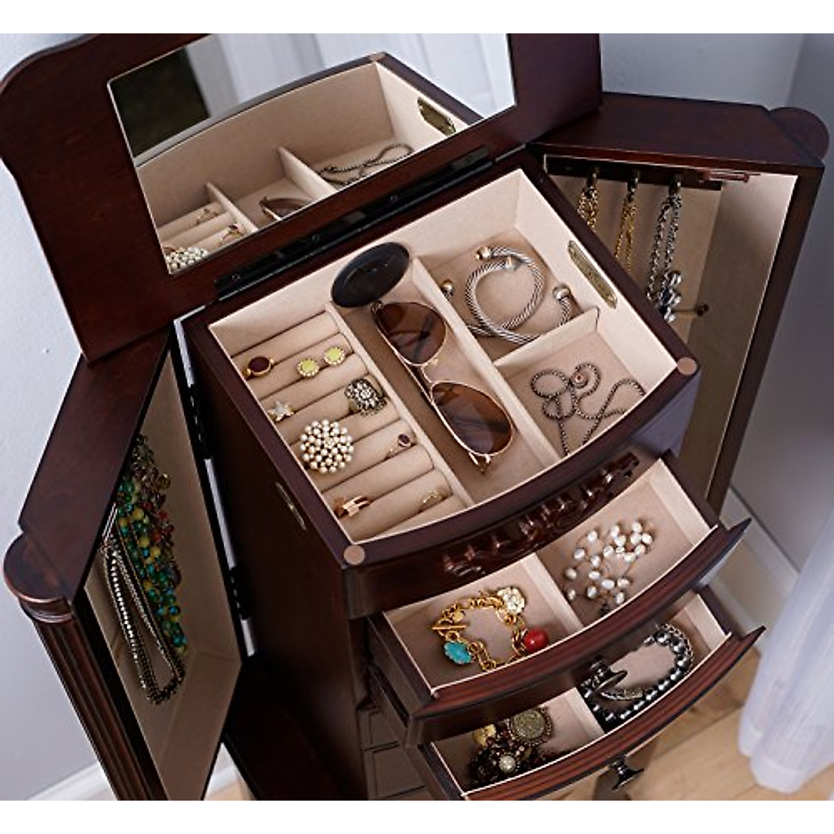 Hives and Honey Morgan Armoire Jewelry Cabinet, Dark Walnut