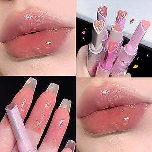 Petansy 6 Colors Jelly Lipstick Heart Shape Lipstick Set Plumping Serum Lip Balm Ultra Hydrating Smooth Lip Gloss for Women Makeup (6 Colors/Set)