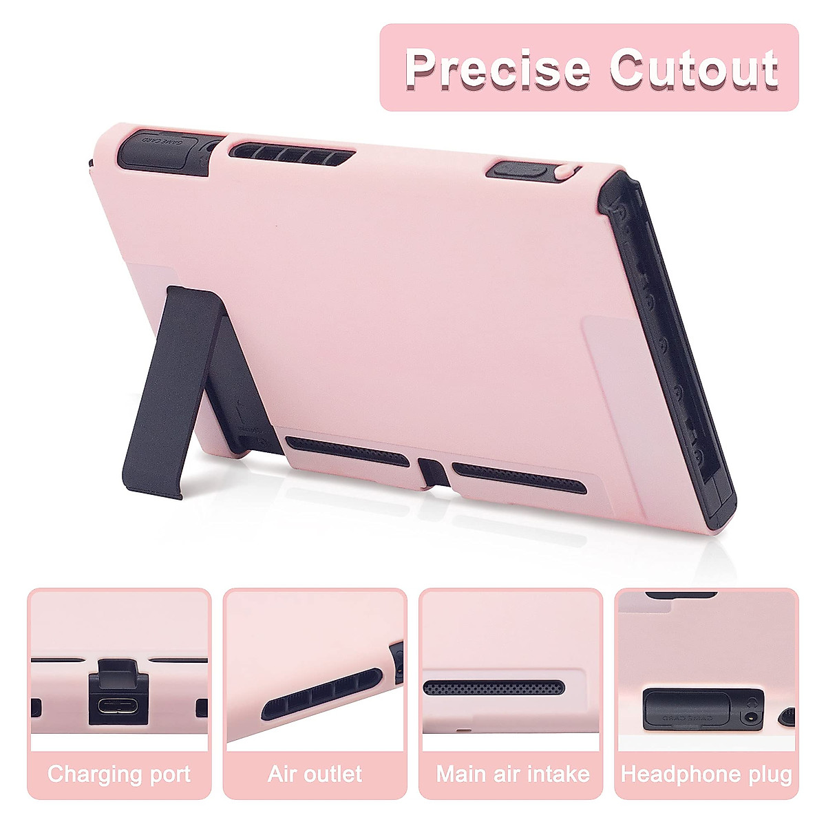 BRHE Protector Case for Nintendo Switch Cover Case with Glass Screen Protector, Anti-Scratch Shock-Absorption Grip Cover-Pink