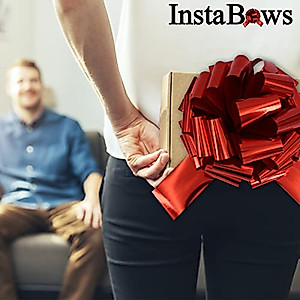 InstaBows Extra-Large 12" Pull Bow - Make a Statement with a Big Bow for Present - Perfect Large Gift Bow for Bikes, Appliances, Showers, Table Decorations & Events (Metallic Red)