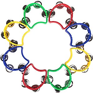 Foraineam 8 Pack Plastic Tambourines Handheld Tambourine Bells Musical Hand Percussion Jingles Music Instrument