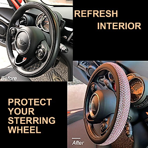 PINCTROT Bling Bling Comfy Steering Wheel Cover with Jumbo Crystal Rhinestones, Anti-Slip Diamond Leather, Universal 14.5-15 Inch (Pink)