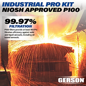 GERSON Industrial P100 Respirator Kit Welding, Silica & Concrete Dust, Mold (Medium)