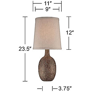 360 Lighting Chalane Rustic Farmhouse Accent Table Lamps 23 1/2" Tall Set of 2 Antique Bronze Hammered Textured Natural Linen Shade for Bedroom Living Room House Bedside Nightstand Office