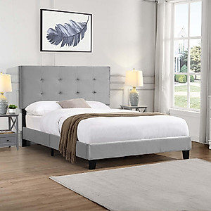 FTOPBTB Queen Size Velvet Upholstered Platform Bed Frame with Pull Point Tufted Headboard, Strong Wood Slat Support, Mattress Foundation, No Box Spring Needed, Under Bed Storage (Queen)