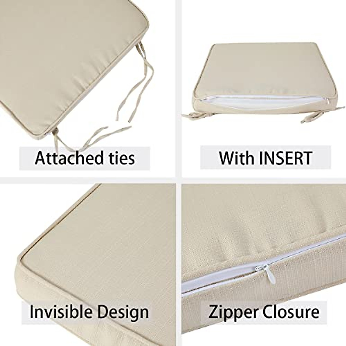 FUNHOME Water-Resistant Outdoor Patio Cushion with Ties, Patio Furniture Cushion Chair Seating, Set of 2 Indoor/Outdoor Square Corner Seat Cushion，18" x 18" x 2.5"-Antique Beige