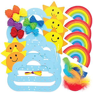 Baker Ross AT774 Rainbow Dreamcatcher Kits - Pack of 4, Create Your Own Dreamcatcher Kits for Kids Arts and Crafts, Wall Decorations for Girls and an Introduction to Sewing