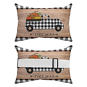 Recliner Head Pillow Ledge Loungers Chair Pillows with Insert Truck Carry Pumpkin Black Plaid Wooden Board Lumbar Pillow with Adjustable Strap Outdoor Waterproof Patio Pillows for Beach Pool, 2 PCS