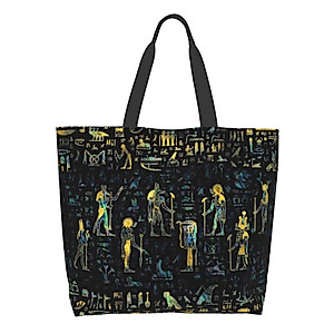ASYG Egyptian Tote Shoulder Bag Hieroglyphs Bags Storage Handle Shopping Bag Portable Egypt Bag