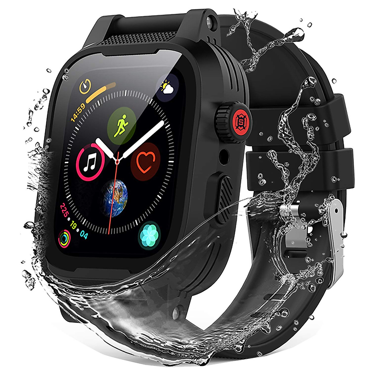 for Apple Watch Case 44mm Waterproof Case, IP68 Full Body Protection Case with Screen Protector and Band, Case Cover for iWatch Series 6/5/4/SE 44mm, Black