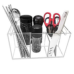 ChengFu Acrylic Utensil Caddy, RV Utensil Caddy, Silverware, Napkin Holder, and Condiment Organizer, 4 Compartments, Organizes Forks, Knives, Spoons, Plates & more, Ideal for Kitchen, Dining, Picnics