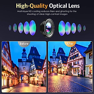 Criacr Phone Camera Lens, 0.4X Wide Angle Lens, 180 Fisheye and 10X Macro Lens (Screwed Together), Clip on Cell Phone Lens Compatible with iPhone, Smartphones, Gifts Ideal