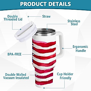 ODAWA Large Travel Insulated Tumblers with Lid and Straw, Usa Flag Double Wall Insulated Tumbler