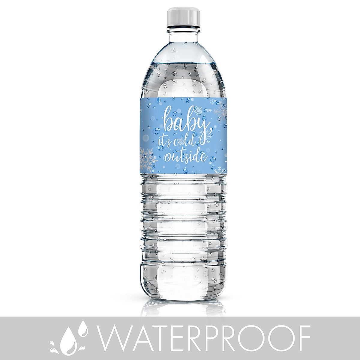 Blue Little Snowflake Winter Baby Shower Water Bottle Labels - Baby It's Cold Outside - 24 Stickers
