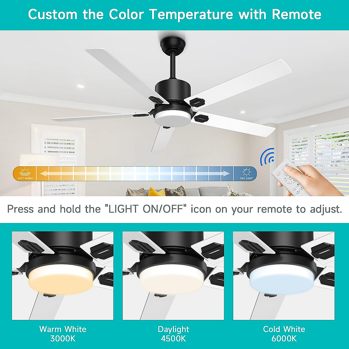 BECLOG 60" Ceiling Fan with Light, Ceiling Fans Indoor Outdoor with Remote Ceiling Fan DC Motor with Lights LED for Patios, Bedroom, Farmhouse, Dining Room, Kitchen, Living Room