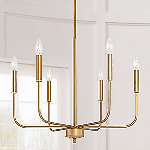 LOG BARN Gold Chandelier, Brass Chandelier for Dining Room, Gold Light Fixtures for Sitting Room, Bedroom, 6-Light, 22.5” Dia