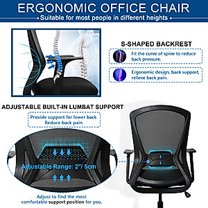 VigorPow Mesh Office Chair Ergonomic Mid Back Swivel Black Computer Desk Chair with Adjustable Height Lumbar Support Office Task Chair