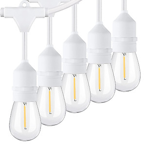 96FT(48×2) LED Outdoor String Lights for Patio with Waterproof Shatterproof Dimmable 2700K Warm White Bulbs, E26 15 Sockets, White Wire Commercial Grade Hanging Lights for Porch Cafe Backyard