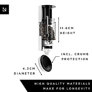 LARS NYSØM Salt and Pepper Grinder Set I Salt and Pepper Mills with Adjustable Ceramic Grinder 2 pieces I Manual Design Spice Grinder Set I Black/White