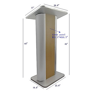 FixtureDisplays® 49"H Maple Melamine Podium Pulpit Lectern with Curved Brushed Stainless Steel Sides 19629