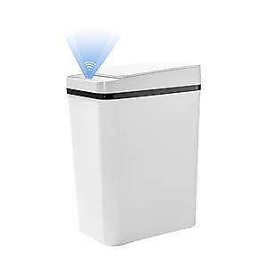 KEETRILAI 10L Waterproof Touchless Trash Can Plastic Automatic Garbage Can Slim Narrow Smart Trash Can for Bathroom Bedroom Kitchen Office Living Room（White）