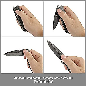 Mossy Oak Folding Pocket Knife - 7 inch EDC Stainless Steel Drop Point Blade Knife - Multi-Functional Tool with Bottle Opener - Liner Lock Handle (Black Stone Wash)