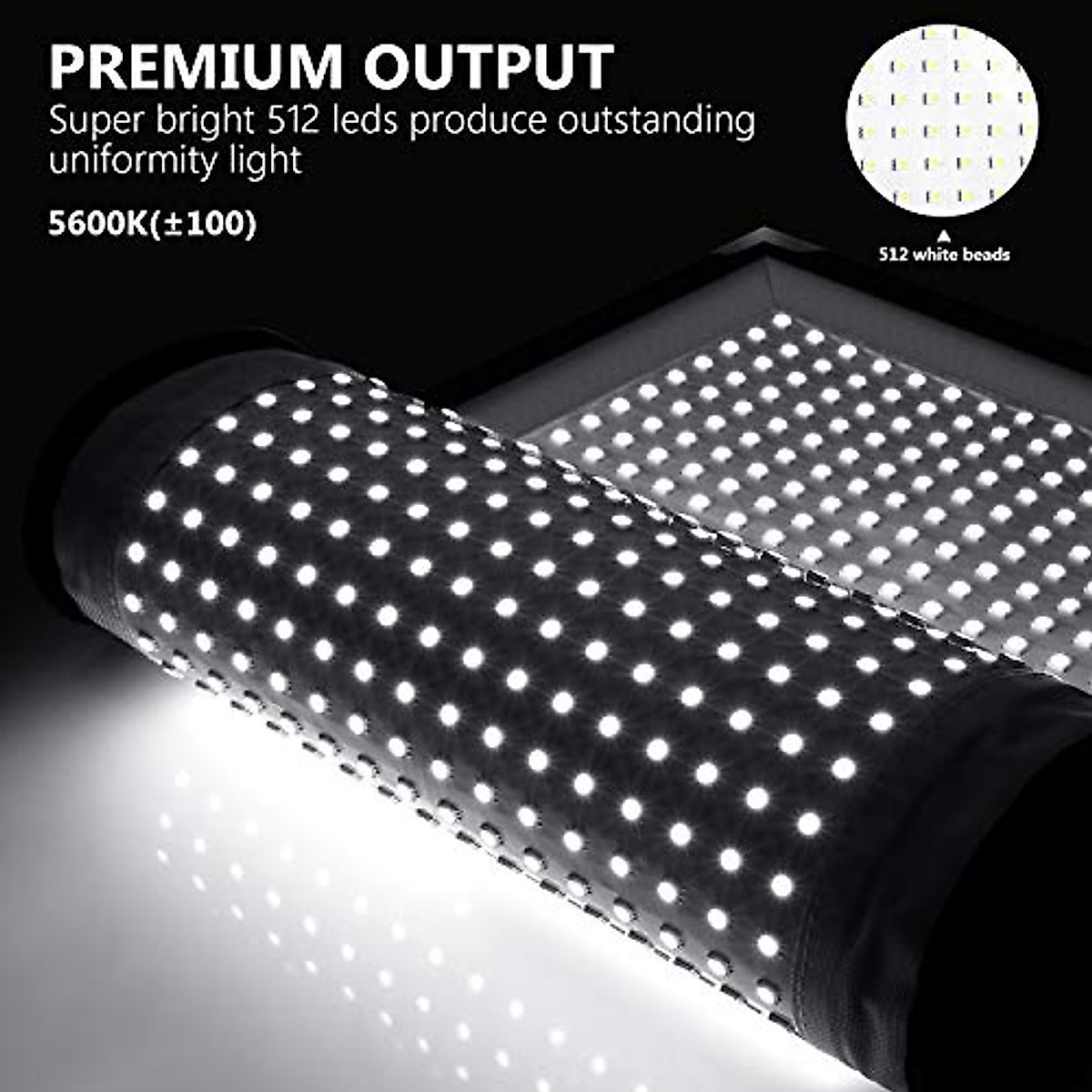 Neewer Rollable 30x53cm LED Light Panel Mat on Fabric 48W 4500LM 5600K CRI 90+ 512 LED Light Panel with Handle Grip, Remote Control, Diffuser Cloth, Carry Bag for Traveling Outdoor Photography