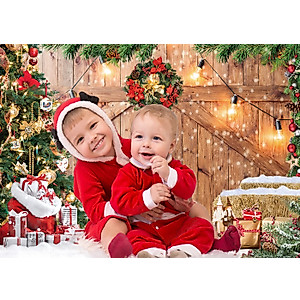 CYLYH 8x6FT Christmas Backdrop for Photography Winter Christmas Rustic Barn Wood Door Photography Backdrop Xmas Tree Snow Gifts Decor Background Banner for Family Holiday Party Supplies D554