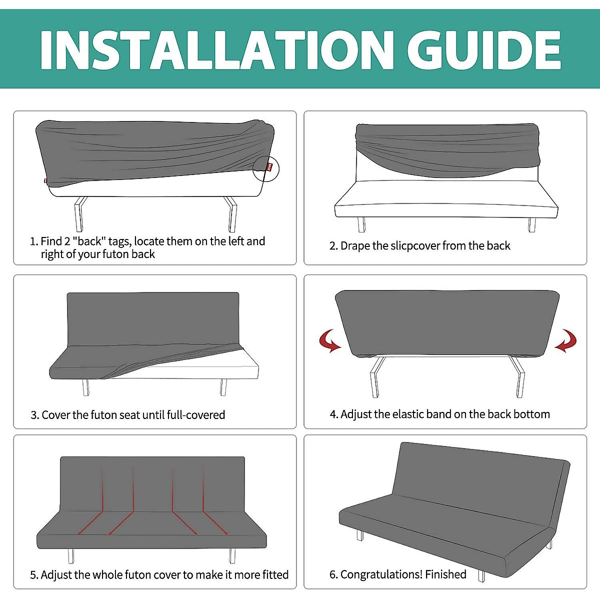 MIFXIN Armless Sofa Cover Futon Slipcover Stretch Elastic Polyester Folding Sofa Bed Non-Armrest Couch Furniture Protector Spandex Printed Washable Sofa Cover Without Armrests (Grey Blue Leaf)