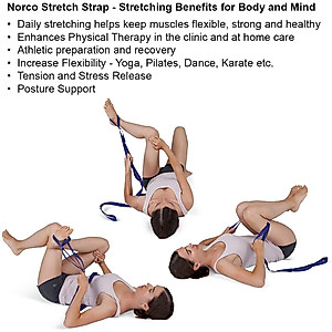 Stretch Strap with Loops for Physical Therapy, Flexibility, Range of Motion and Workouts with Exercise Book. Non-Elastic Band for Yoga, Pilates. Stretch Out Hamstring, Knee, calf, Back, Shoulder