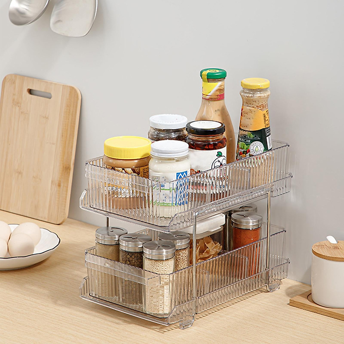 Under Sink Drawer Organizer, Cabinet Organizers Shelves, 2 Tier Clear Kitchen Cabinet Organizer, Under Sink Cabinet Organizer, Under Sink Storage Rack, Under Sink Shelf Organizer for Kitchen Bathroom