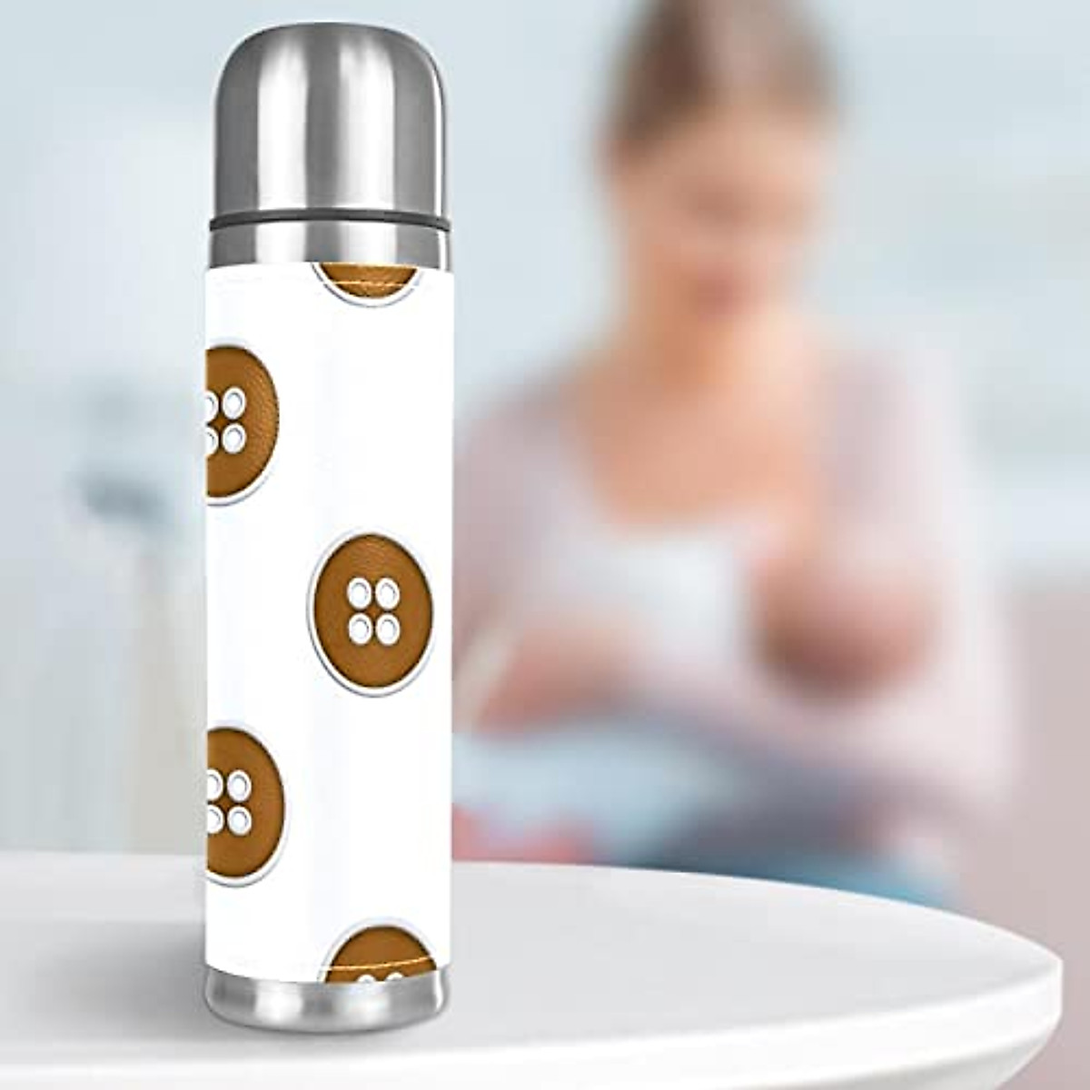 Stainless Steel Leather Vacuum Insulated Mug Christmas Cookies Thermos Water Bottle for Hot and Cold Drinks Kids Adults 16 Oz